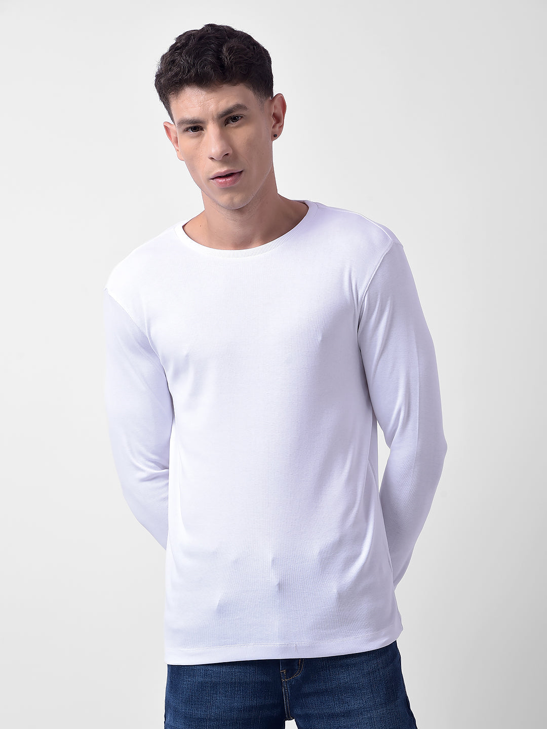 Buy Men's White Crew Neck Slim Fit T-shirt Online | Numero Uno