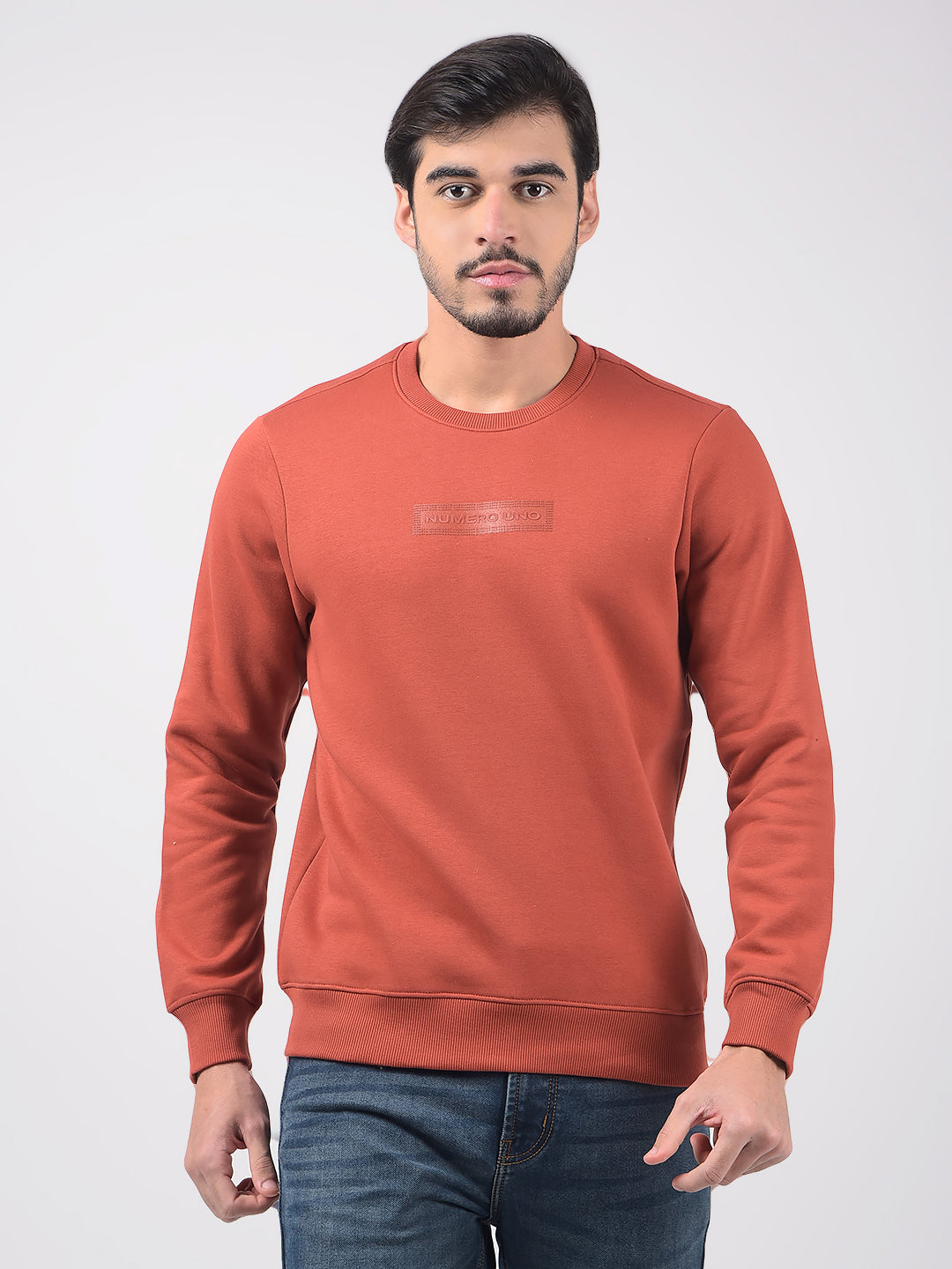 Buy Men's Red Crew Neck Brushed Fleece Sweatshirt Online | Numero Uno