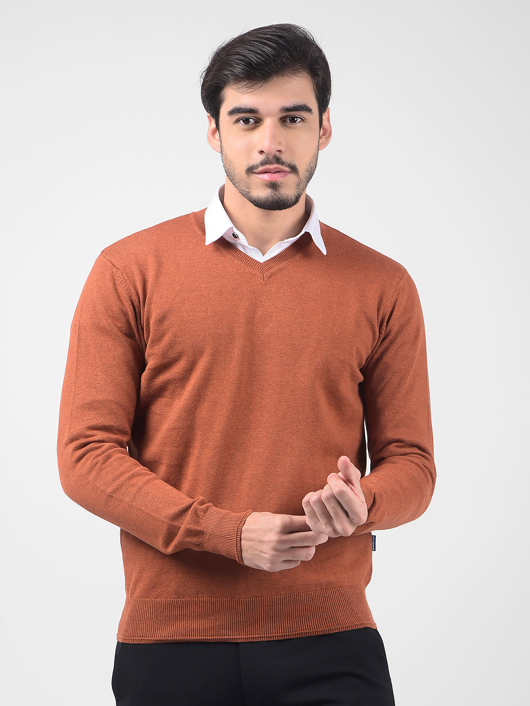 Buy Men's Orange V-Neck Sweater Online | Numero Uno