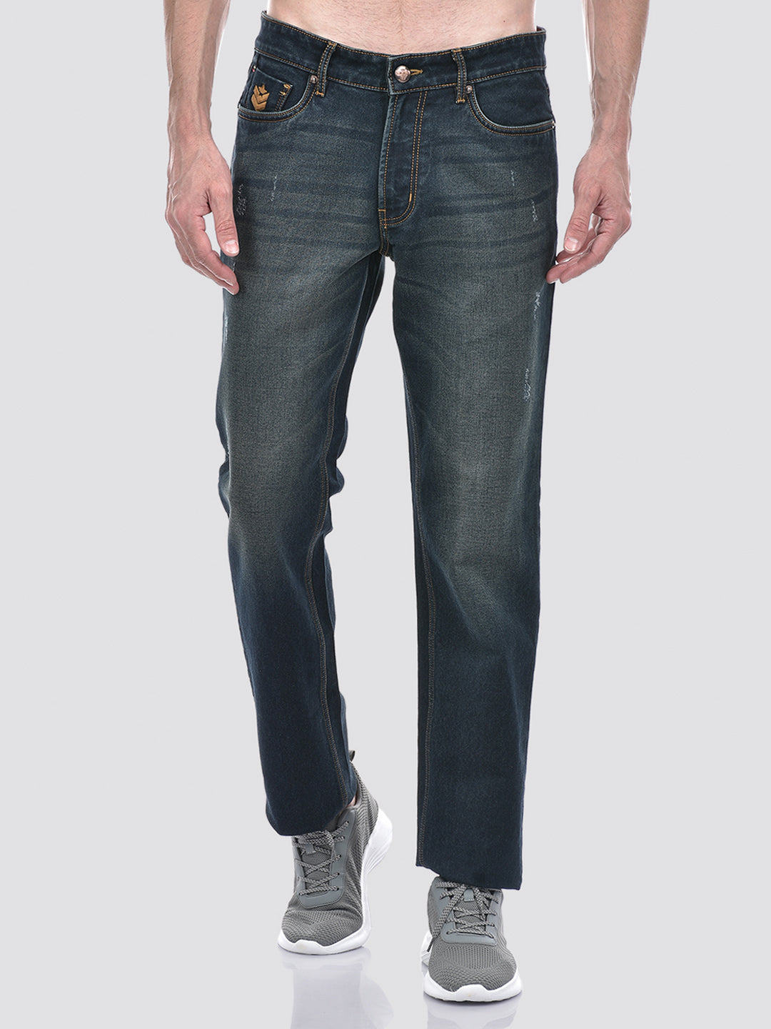 Buy Men's Sustainable Regular Fit Distress Dark Blue Mild Wash Tinted ...