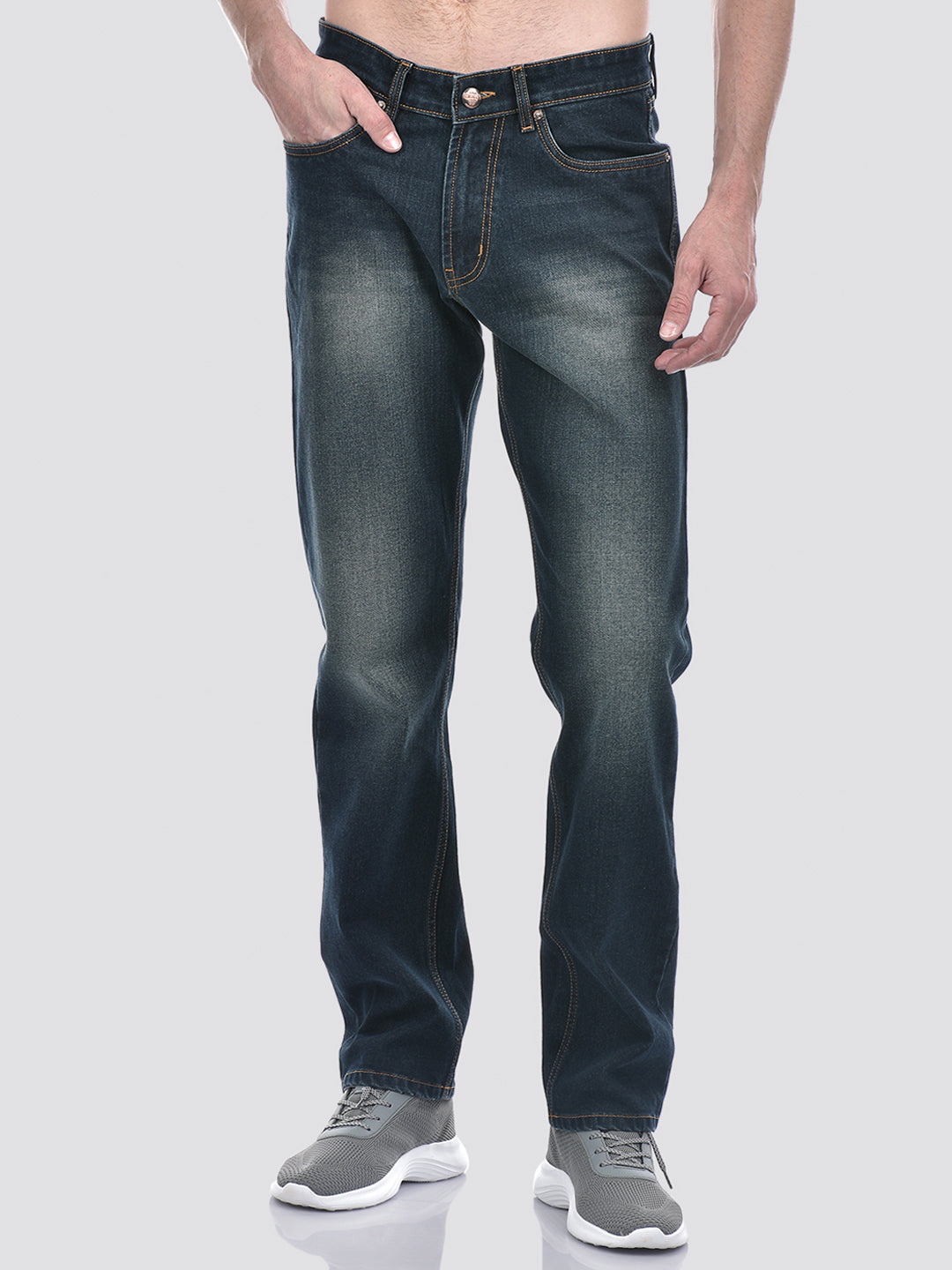 Buy Men's Sustainable Regular Fit Dark Blue Mild Wash Tinted Jeans ...