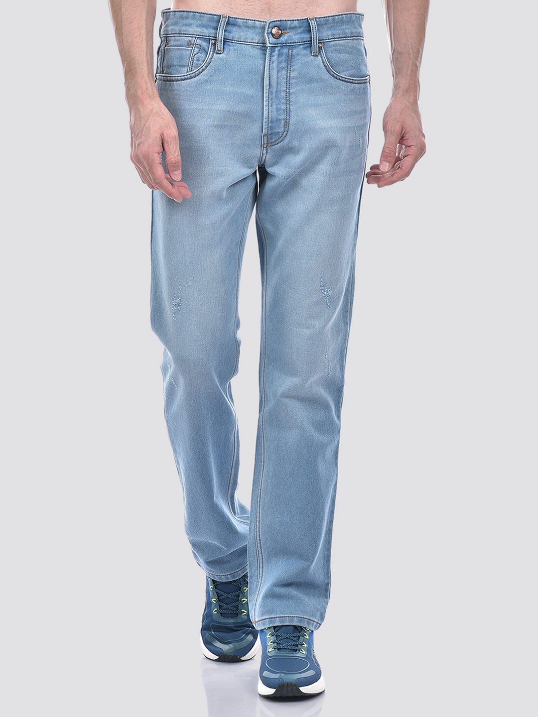 Buy Men's Sustainable Straight Fit Distress Light Blue Heavy Wash Jeans ...