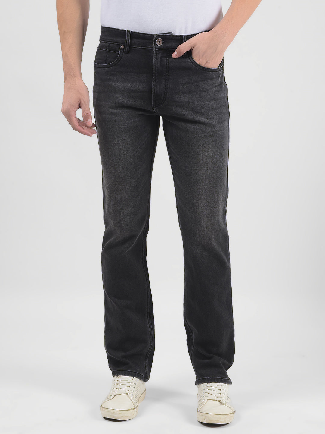 Buy Men's Sustainable Mid Rise Grey Straight Fit Jeans Online | Numero Uno
