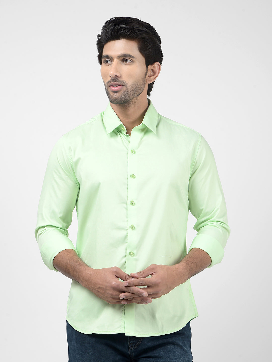Buy Men's Solid Green Slim Fit Shirt Online | Numero Uno