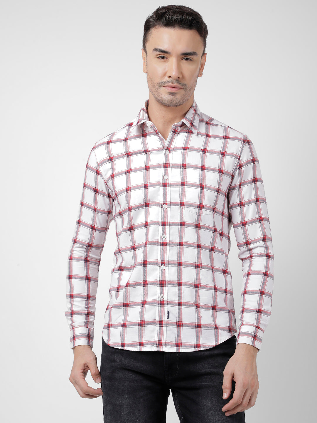 Buy Men's Checks White Slim Fit Shirt Online | Numero Uno