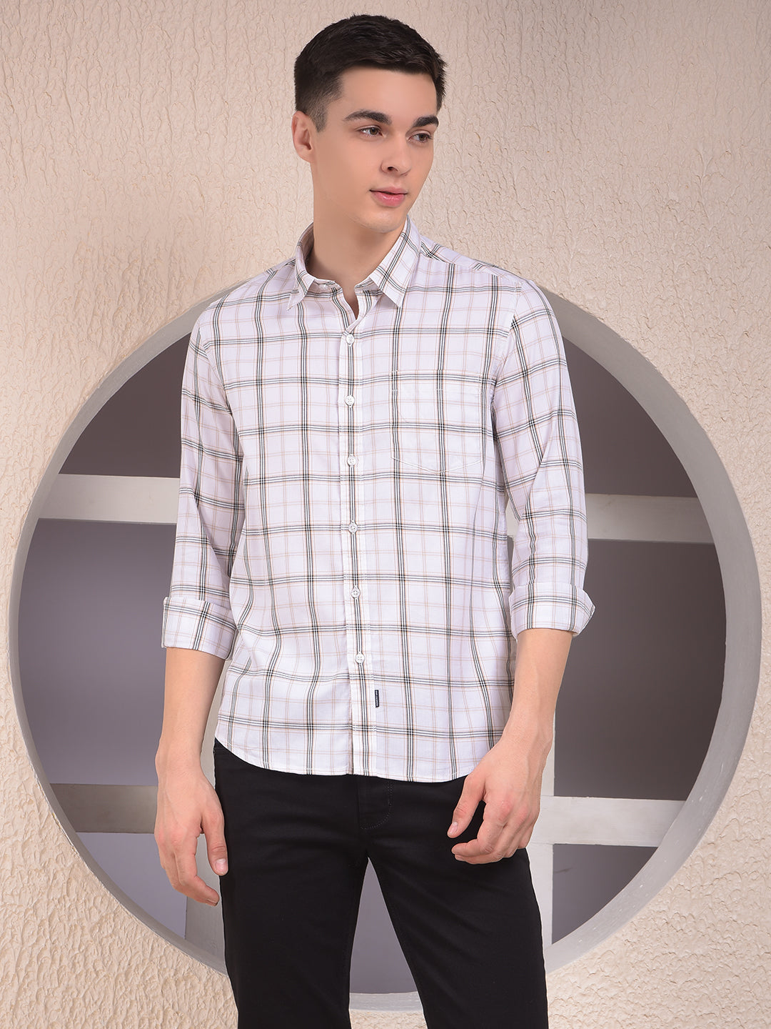 Buy Men's White Checks Slim Fit Shirt Online | Numero Uno