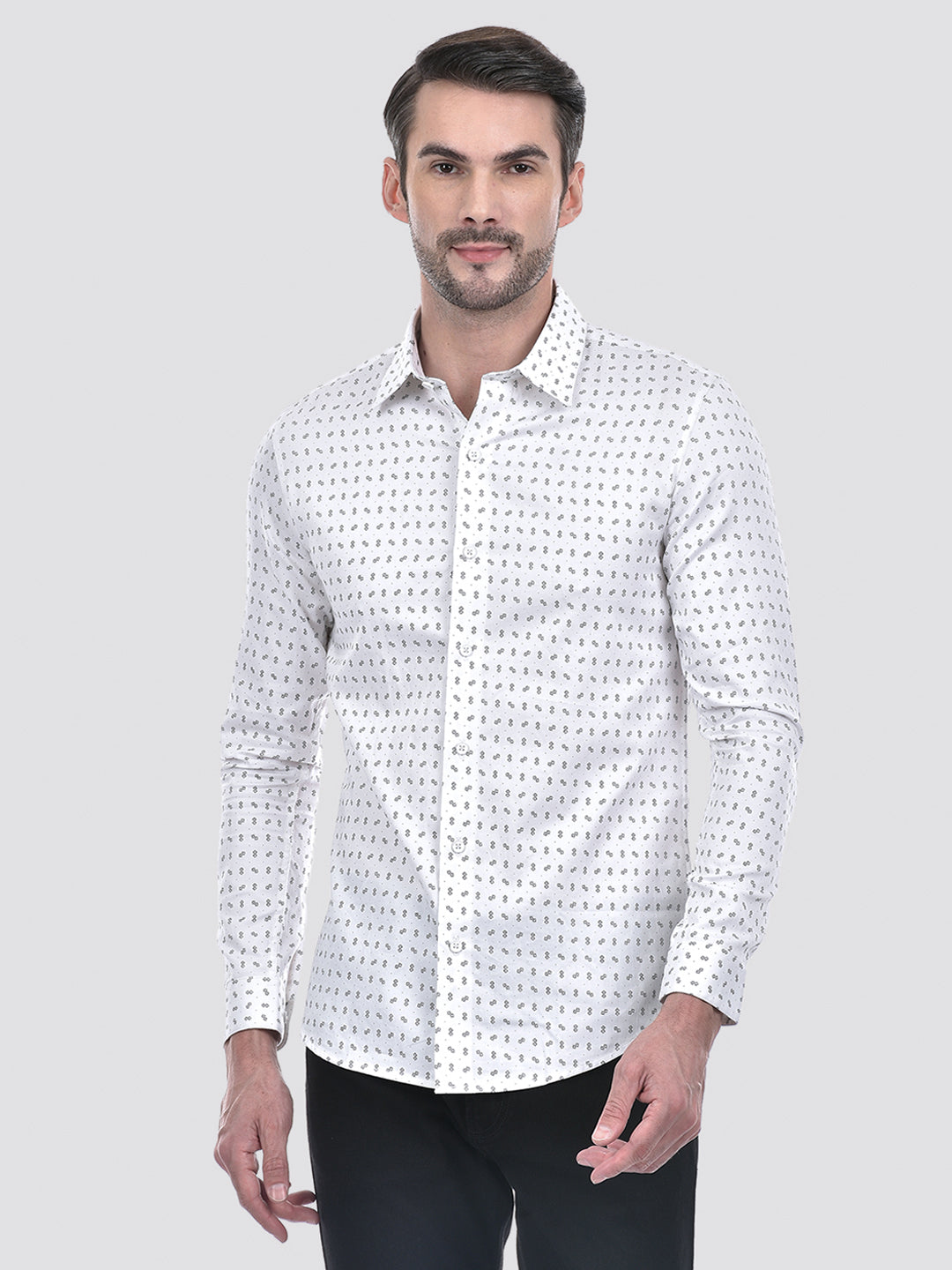 Buy Men's Print White Cotton Slim Fit Shirt Online | Numero Uno