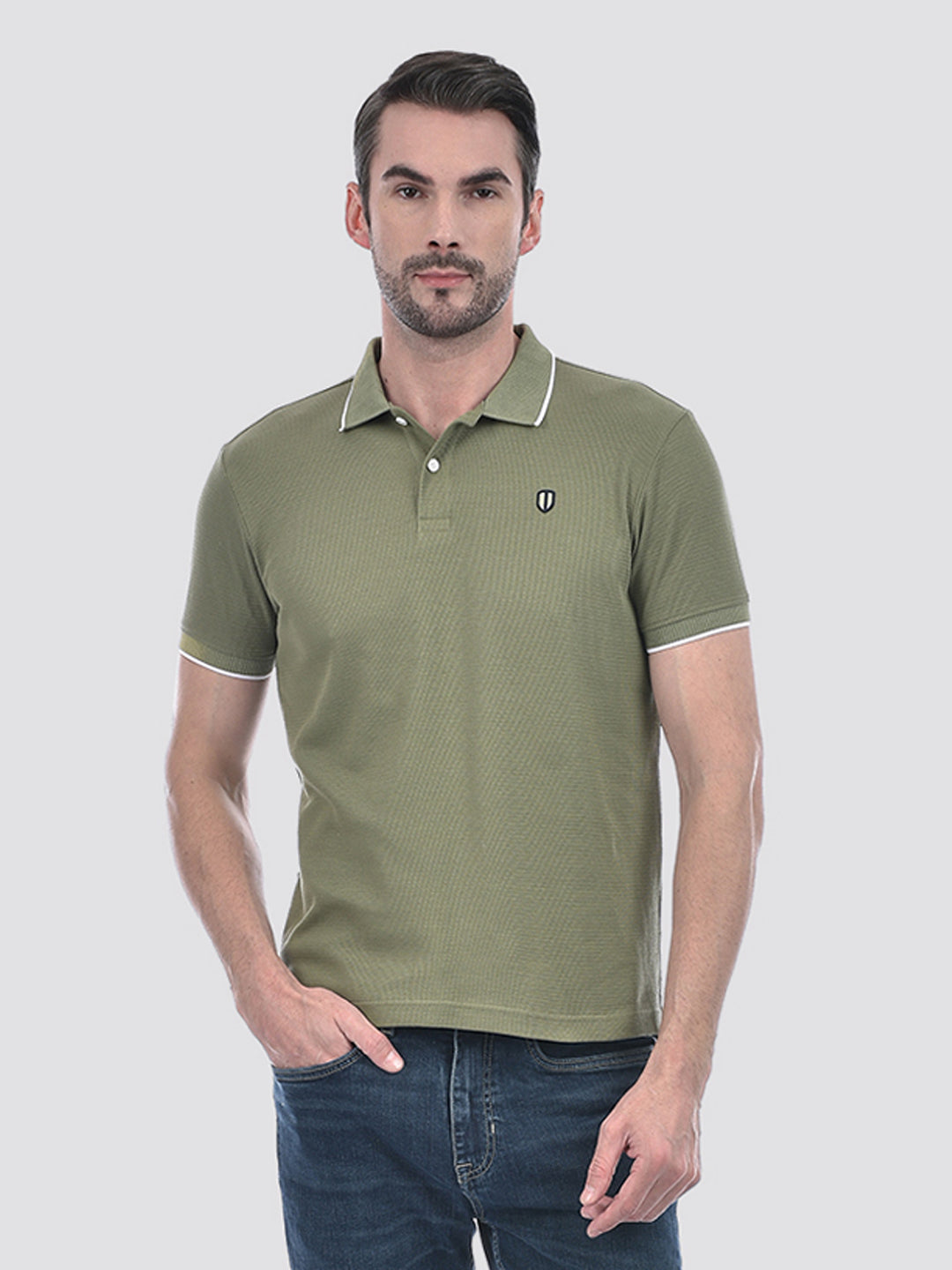 Men's Sage Green Polo Neck Regular Fit T-shirt – Numero Uno