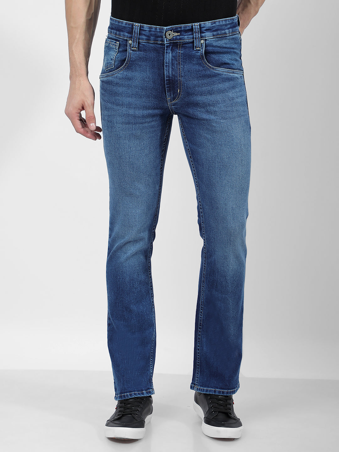 Buy Men's Blue Mid Rise Slim Fit Sustainable Jeans Online | Numero Uno