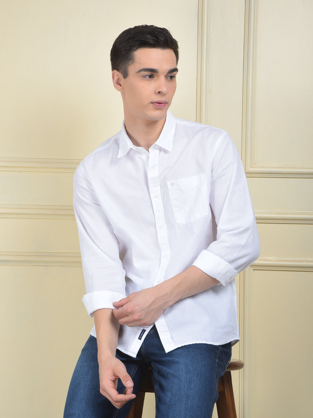 Buy Men's Solid White Regular Fit Shirt Online | Numero Uno