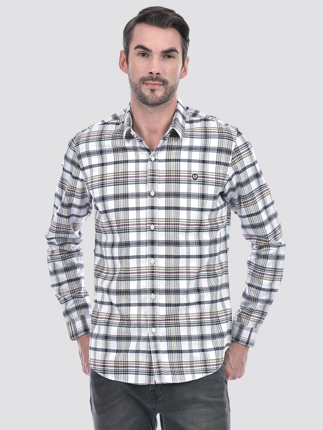 Buy Men's Checks White Slim Fit Shirt Online | Numero Uno