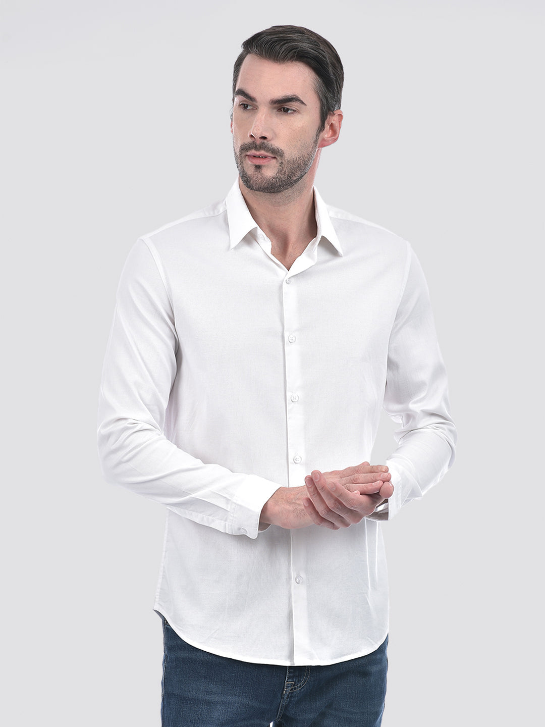 Buy Men's Solid White Slim Fit Shirt Online | Numero Uno