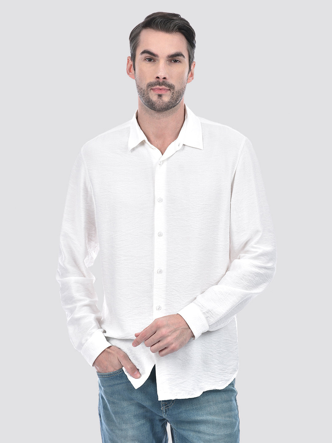 Buy Men's Solid White Regular Fit Shirt Online | Numero Uno