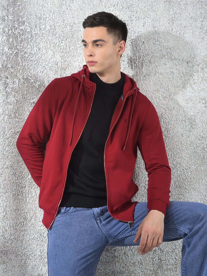 Buy Men's Solid Red Hooded Neck Sweatshirt Online | Numero Uno
