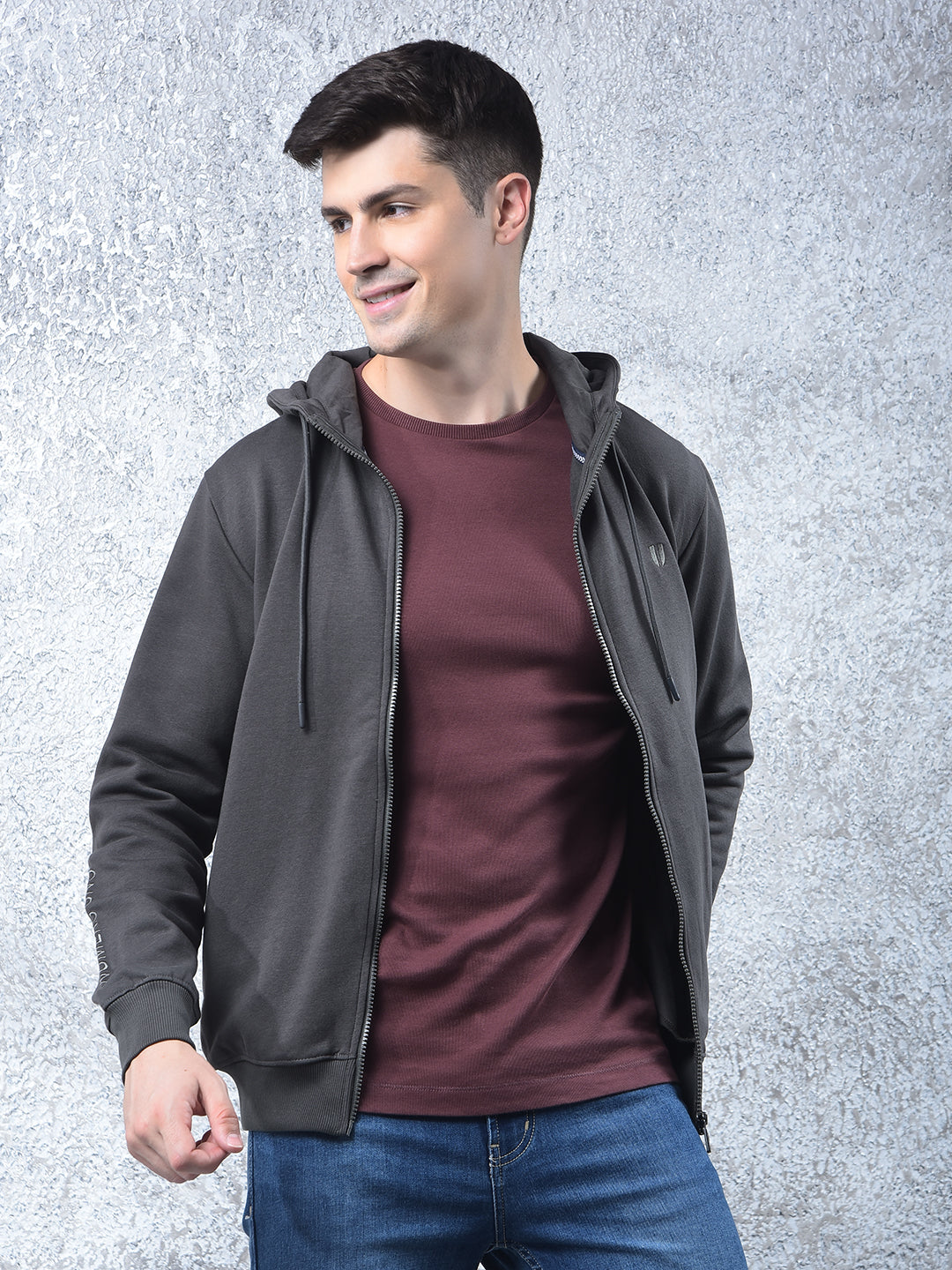 Buy Men's Solid Grey Hooded Neck Sweatshirt Online | Numero Uno