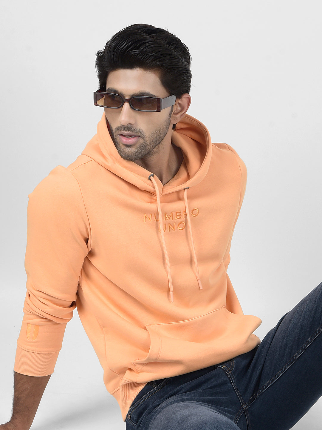 Buy Men's Orange Hooded Neck Regular Fit Sweatshirt Online | Numero Uno